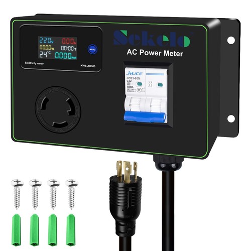 30A AC Power Meter, 120-240V Digital Multimeter Tester,NEMA L6-30 to ...