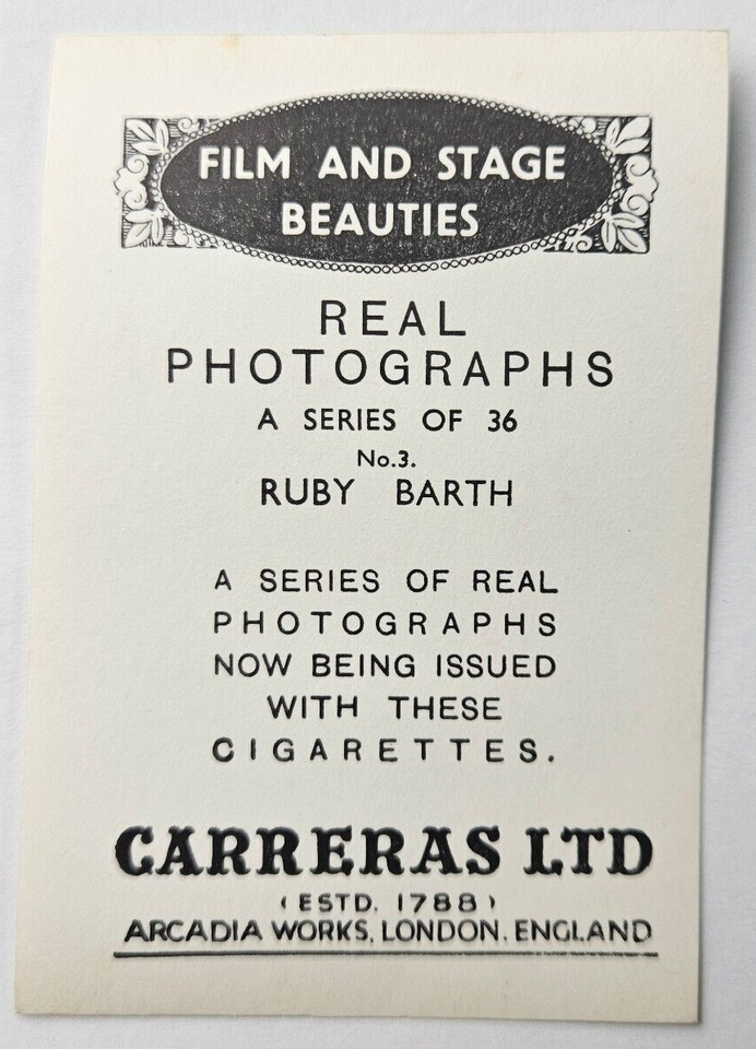 1939 Carreras Film & Stage Beauties Large Format Card #3 RUBY BARTH | eBay