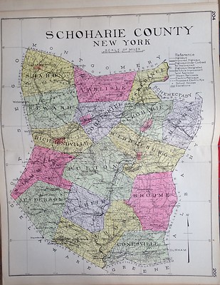 1912 SCHOHARIE COUNTY NEW CENTURY ATLAS MAP COUNTIES OF THE STATE OF NY ...