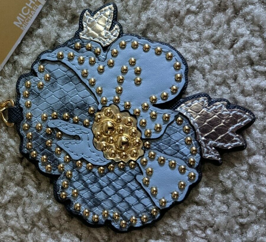 Michael Kors Leather Charms Spring Poppy Key Fob/Ring NAVY LEATHER NWT ...