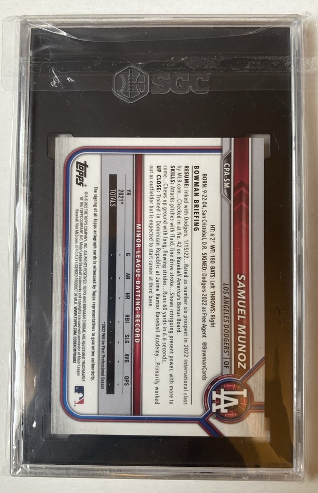 2022 Bowman Chrome Samuel Munoz #CPA-SM 1ST Rookie RC Auto SGC 10 / 9.5 ...