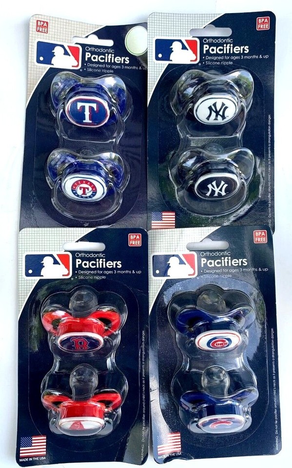MLB Orthodontic Pacifiers Silicone Nipple Rangers, Yankees, Rad Sox ...