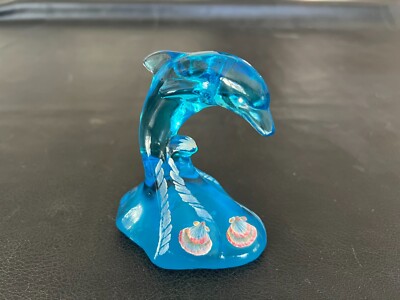 Gorgeous Fenton Aqua Blue Dolphin on a Wave, Hand Painted & Signed! | eBay