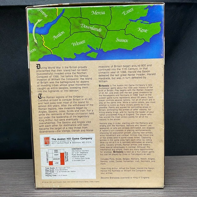 Avalon Hill War Games Britannia Board Game Unpunched Complete. 873 for ...