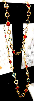 Bezel Strand of Rainbow Gem Colors Necklace 36" Gold Finish | eBay
