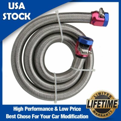 Engine Stainless Steel Flex Braid Fuel Line Kit 3/8" I.D.Hose 3' Two ...