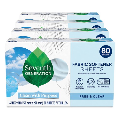 Seventh Generation Dryer Sheets Fabric Softener 80 Count (Pack of 4 ...