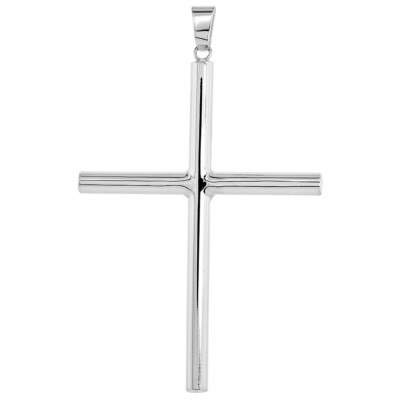925 Sterling Silver Plain 5mm Tubular Cross Pendant 3 Inch Tall (75mm ...