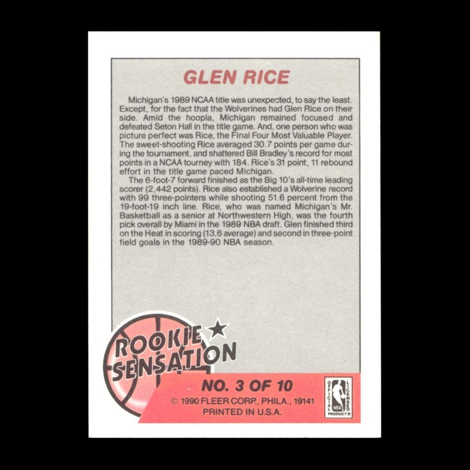 Glen Rice 1990-91 Fleer Rookie Sensations Miami Heat #3 R328G 28 | eBay