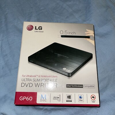 LG Ultra Slim Portable DVD Writer GP60NB50 Black Mac & Windows ...