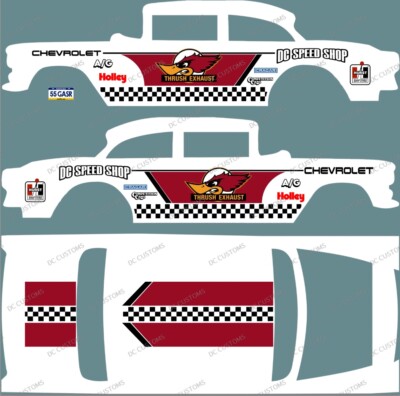 55 CHEVY GASSER (WHITE TONER) DECALS THRUSH EXHAUST | eBay