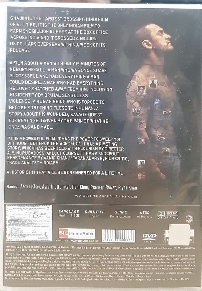 Ghajini - Aamir Khan, Asin - Bollywood Hindi Movie DVD (English ...