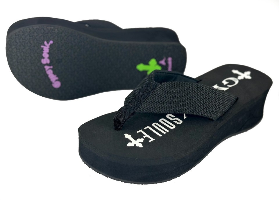 Gypsy Soule - 2" WEDGE Flip Flops Canvas Thong Sandals Comfort Heel ...
