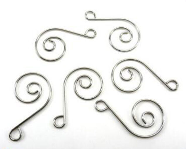 100pcs Silver Plated Swirl Scroll Wire Christmas Tree Ornament Hook ...
