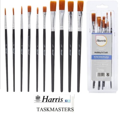 10 HARRIS ARTISTS PAINT BRUSHES SET TASKMASTER FINE PAINTWORK ART CRAFT ...