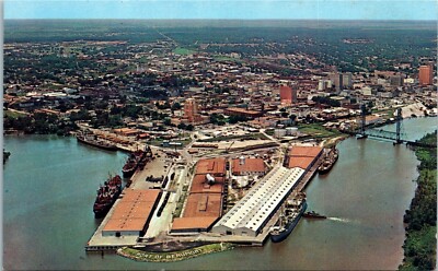 Postcard TX Beaumont Bird's Eye View Port & Downtown Water Tower Ships ...