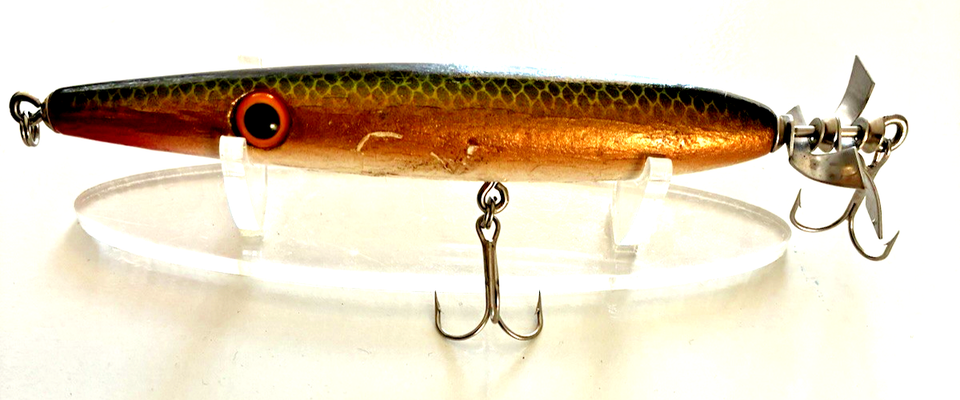 VINTAGE WOOD LURE SMITHWICK DEVILS HORSE GLASS EYES DOUBLE REAR PROP ...