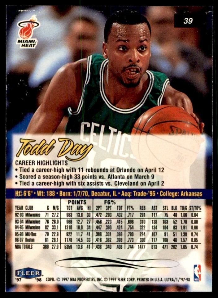 1997-98 Fleer Ultra Todd Day Basketball Cards #39 | eBay