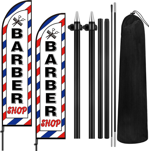 2 Set Barber Flag Barbershop Themed Swooper Flag with Pole Kit Open ...