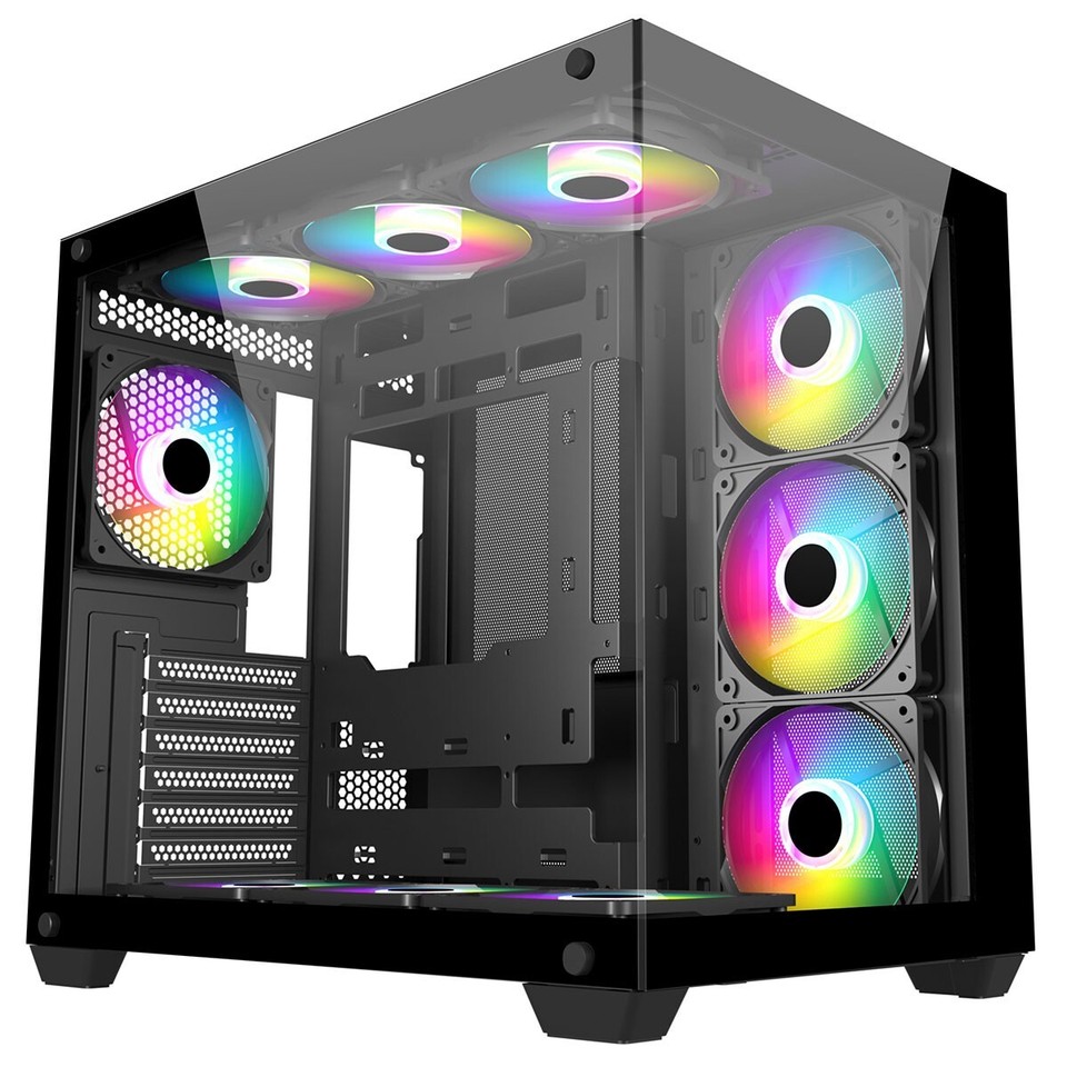 CiT Vision Black Mid ATX Gaming Cube PC Case Tempered Glass Panels 3 ...
