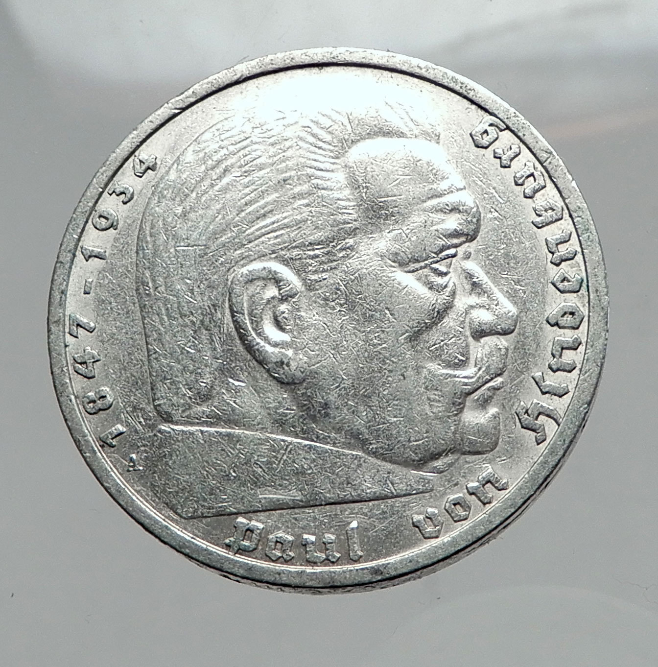1935 Germany 2nd President Paul von Hindenburg Silver German 5 Marks ...