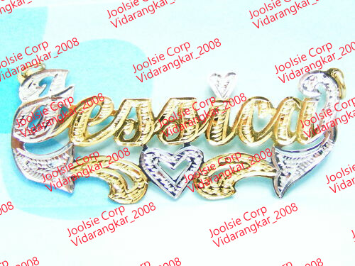 JESSICA 14K GOLD PLATED 2TONE SINGLE NAME PLATE CHAIN NECKLACE ANY NAME ...