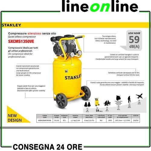 Compressore aria verticale silenziato Stanley DST 150/8/50V 50 lt oil ...