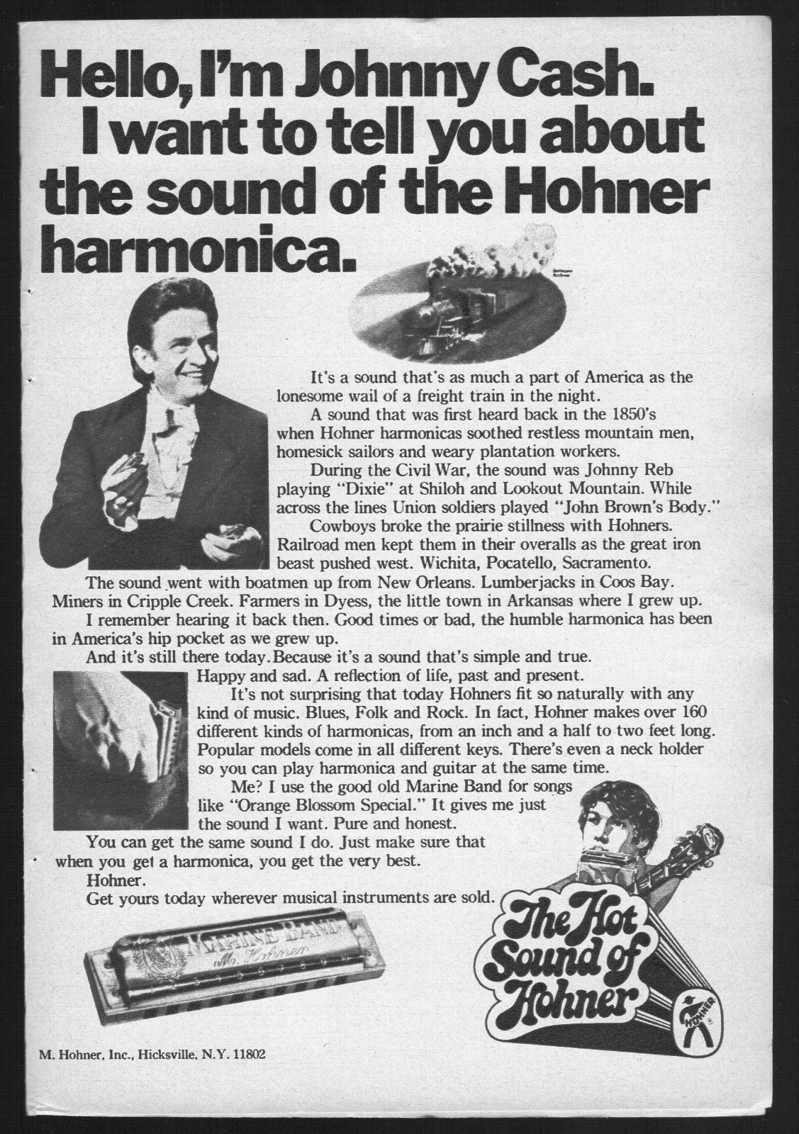 1970 HOHNER HARMONICA AD~JOHNNY CASH~COUNTRY WESTERN SINGER~train | eBay