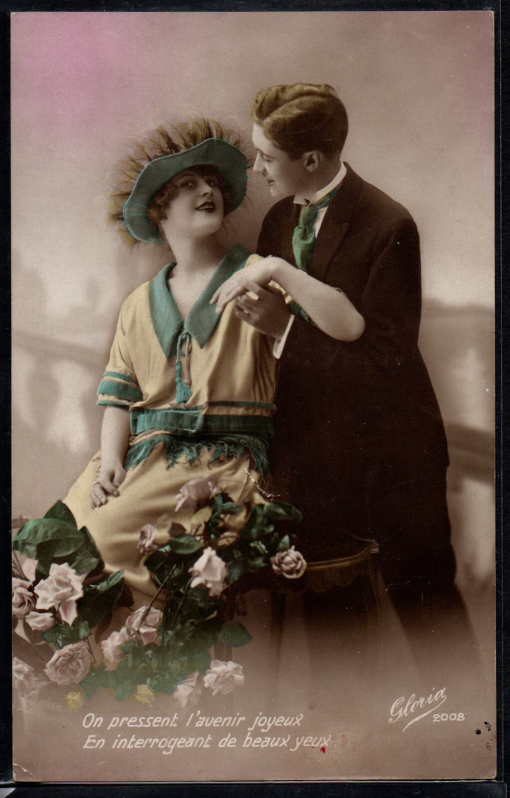 BD197 ART DECO HIGH FASHION FLAPPER LADY COUPLE Romance KITSCH Tinted ...