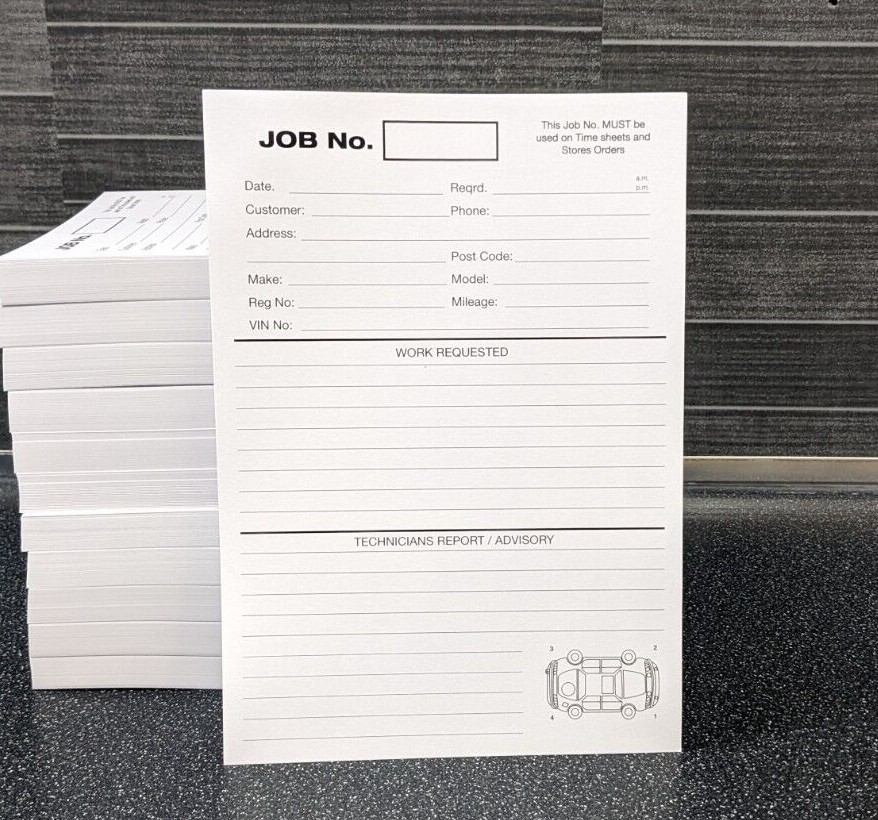 A5 GARAGE WORKSHOP REPAIR JOB CARDS - JOB SHEET - TIME CARD - WORKS ...