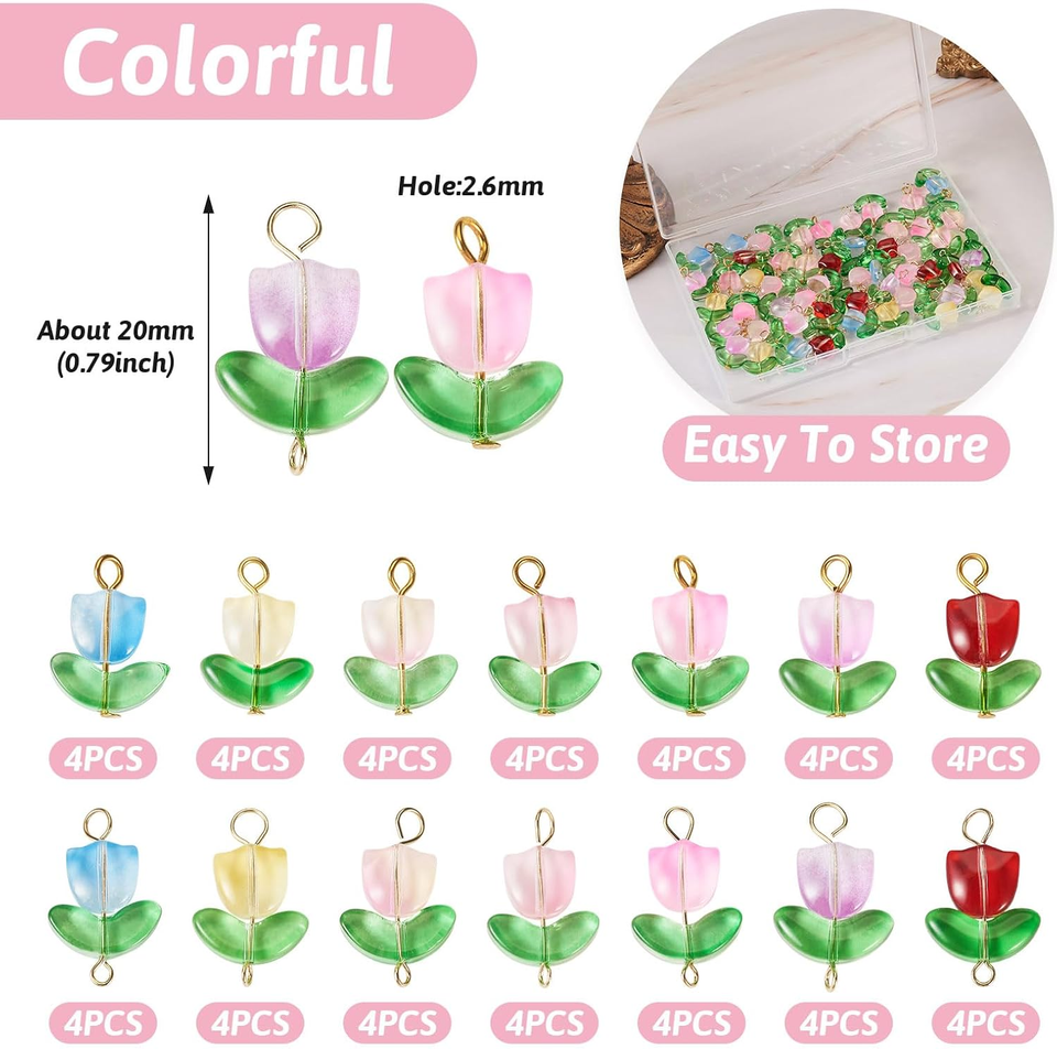 Glass Flower Charms Transparent Rose Tulips Trumpet Floral Charms ...