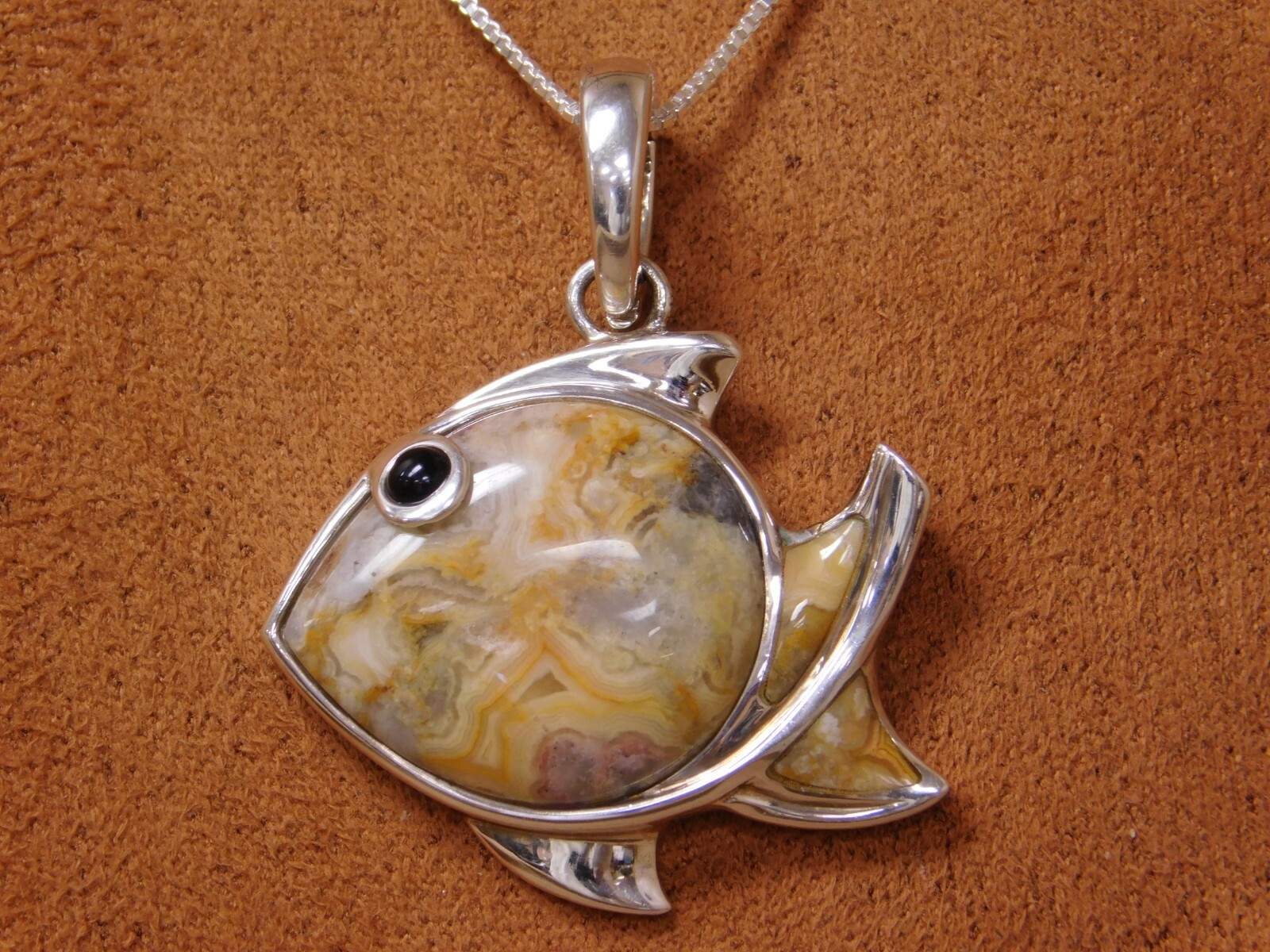 Agate Fish Sterling Silver Necklace - Gem