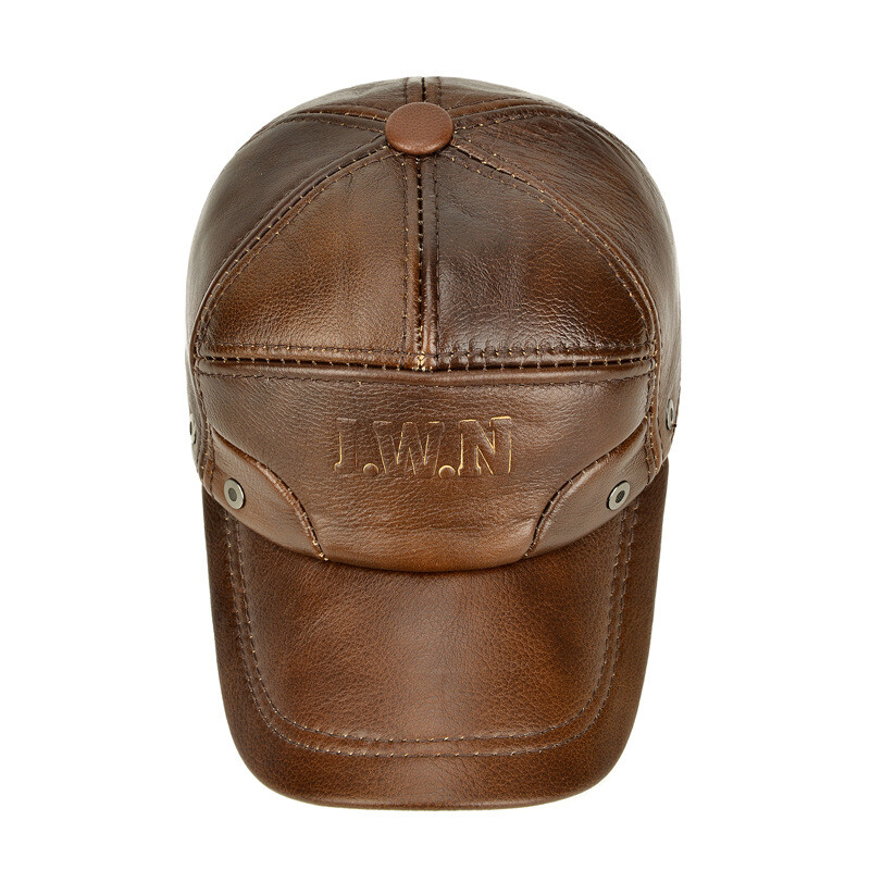 Men's 100% Genuine Leather Hat Winter Warm Cowhide Baseball Cap Brown ...