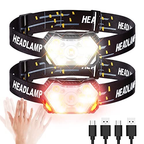 Headlamp Rechargeable 2500 Lumen LED Head Lights for Forehead 2 Pack ...
