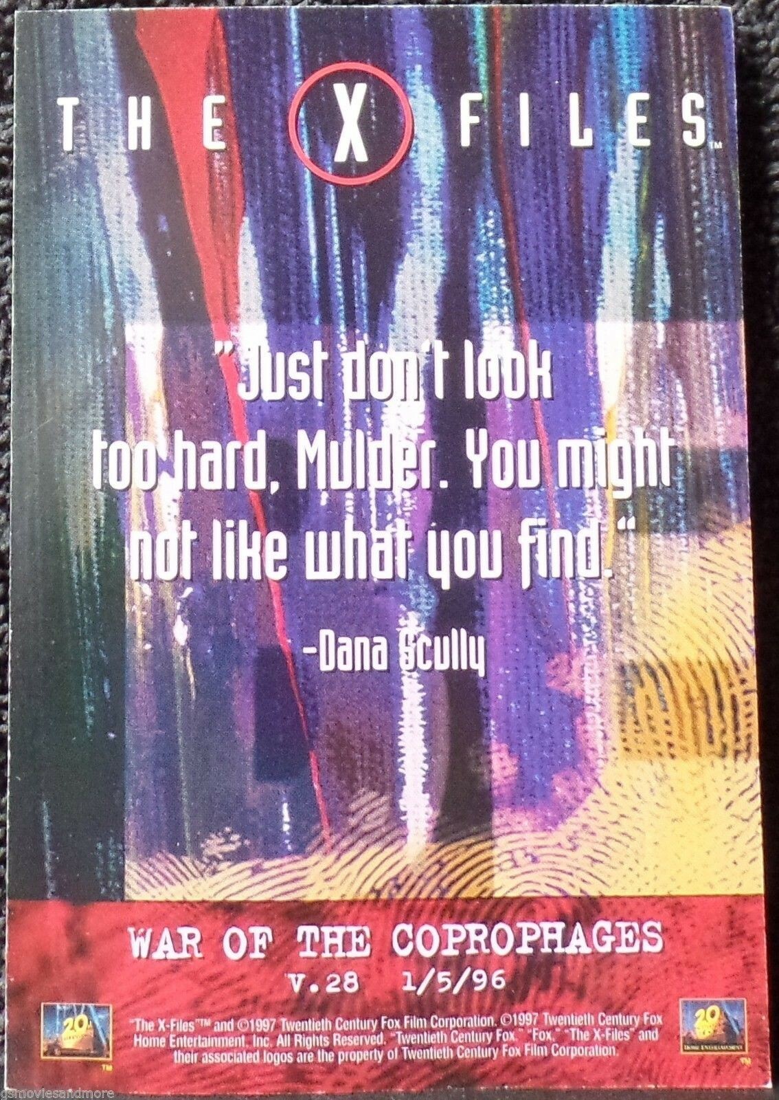 THE X FILES Collector Card WAR OF THE COPROPHAGES Art MULDER Episode ...