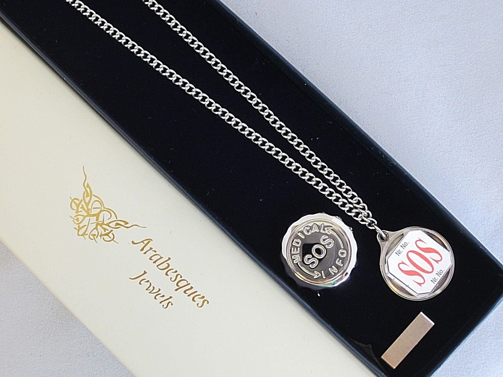 SOS NECKLACE/PENDANT MEDICAL INFORMATION/ACCIDENT ALERT/STAINLESS STEEL ...