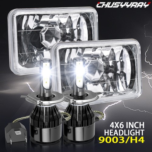 4X6" LED Crystal Clear Glass Projector Headlight H4 Light Bulb Headlamp ...