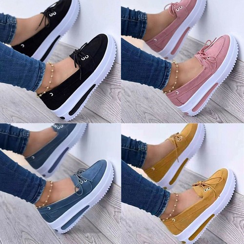 Women Block Shoes Slip On Closed Toe Platform Flat Wedge Casual Lace Up ...
