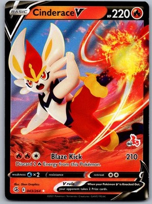 Cinderace V - (Cinderace Stamped) 043/264 Near Mint Battle Academy 2022 ...