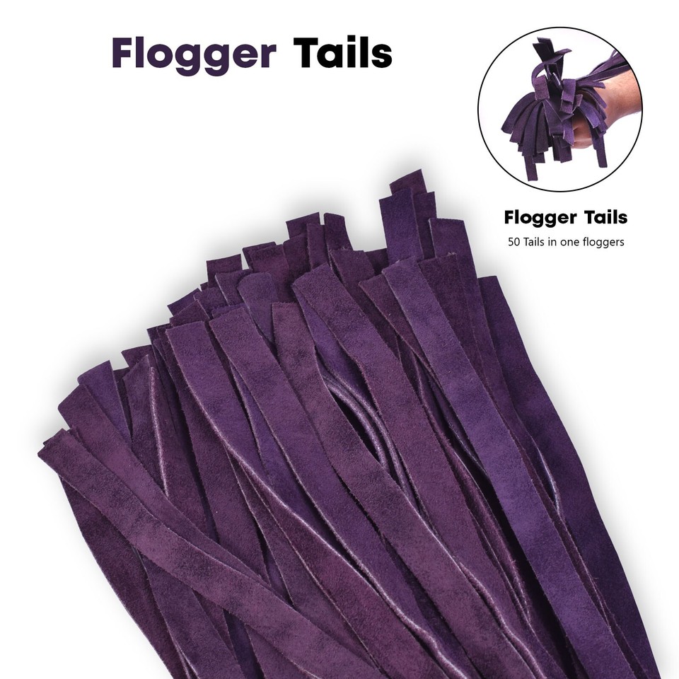 BDSM Purple Leather Flogger,Purple Suede Leather 50 Falls Wooden handle ...
