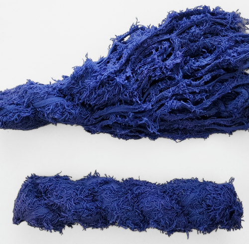 cobalt cotton fuzz ribbon, frizzy edge fibre, macrame weaving textile ...