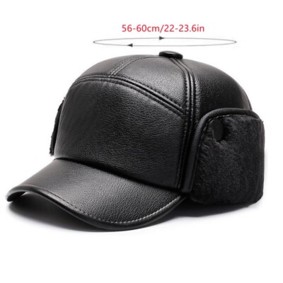 Men Faux Fur Trapper Hat Baseball Cap Warm Pu Leather Hat Thick Earmuff ...