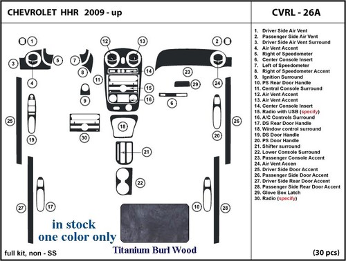fits Chevrolet HHR 09 10 11 2009 2010 2011 dashboard trim kit titanium ...