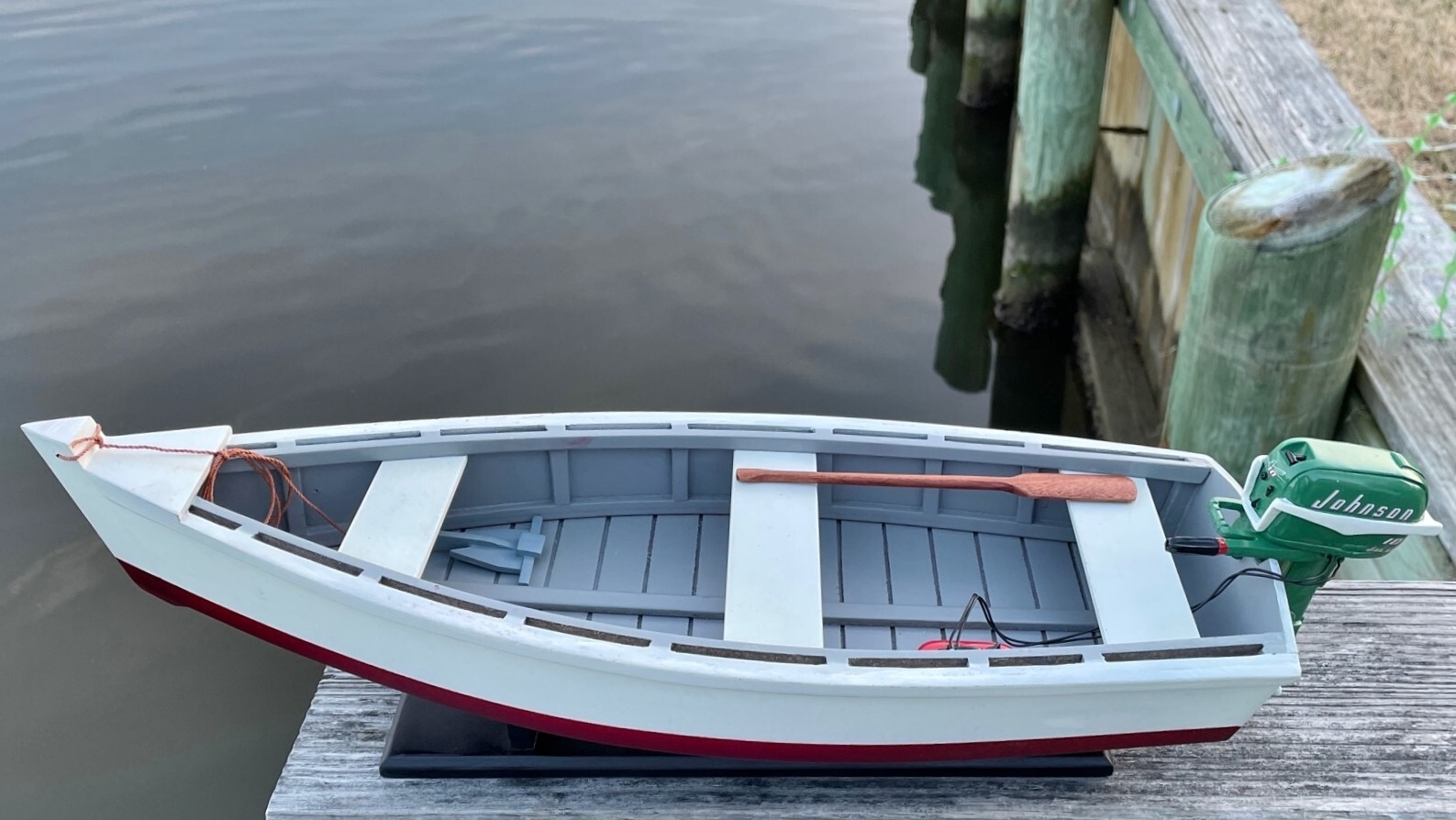 WOODEN SKIFF MODEL WITH GREEN JOHNSON 10HP OUTBOARD - ON SALE AND FREE ...