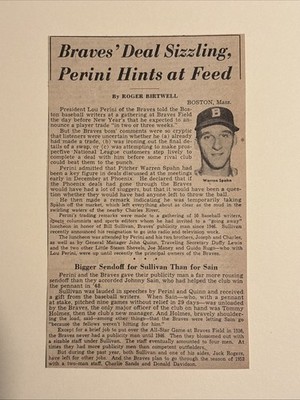 Warren Spahn Boston Braves 1953 Sporting News Baseball 4X7 Panel | eBay