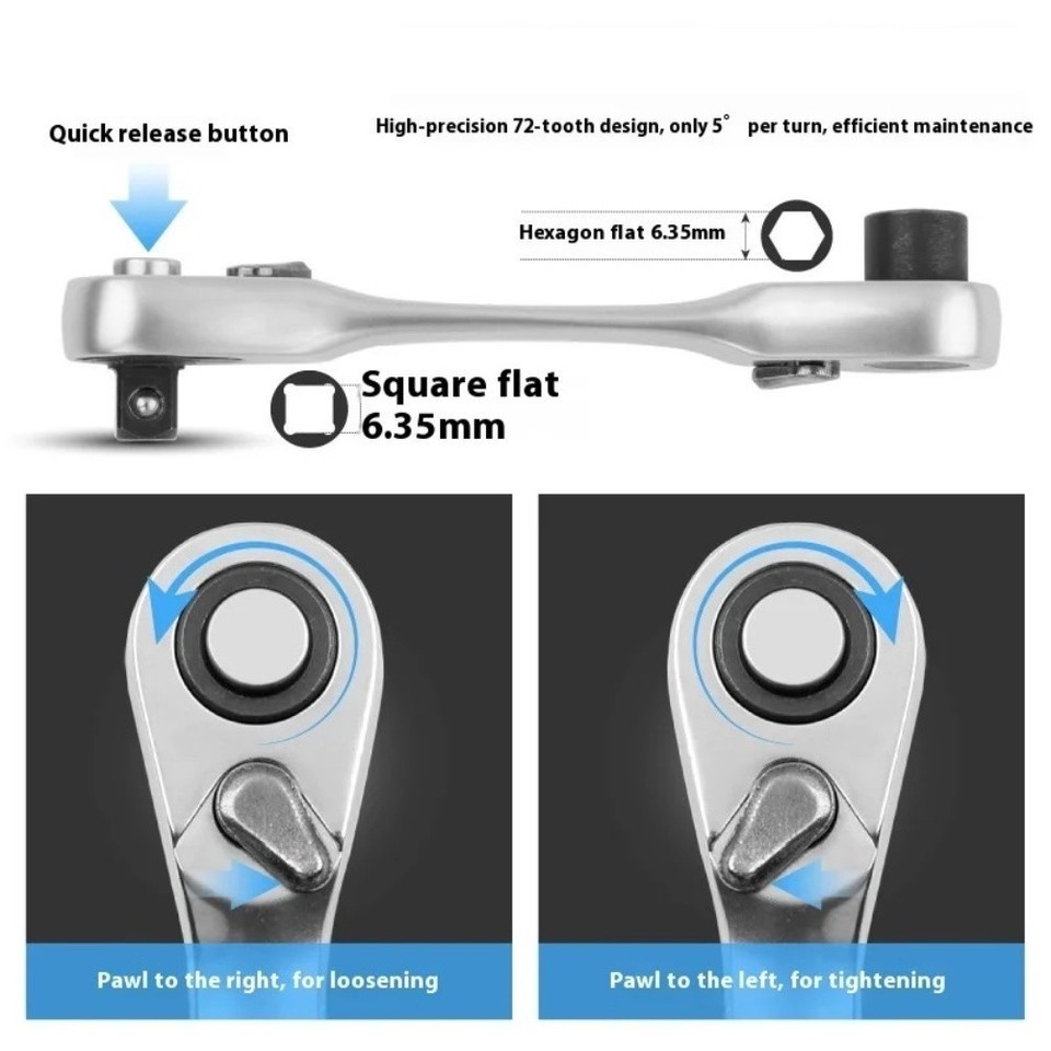 Mini Double Ended Ratchet Wrench 14 with Quick Socket and Hex Torque ...
