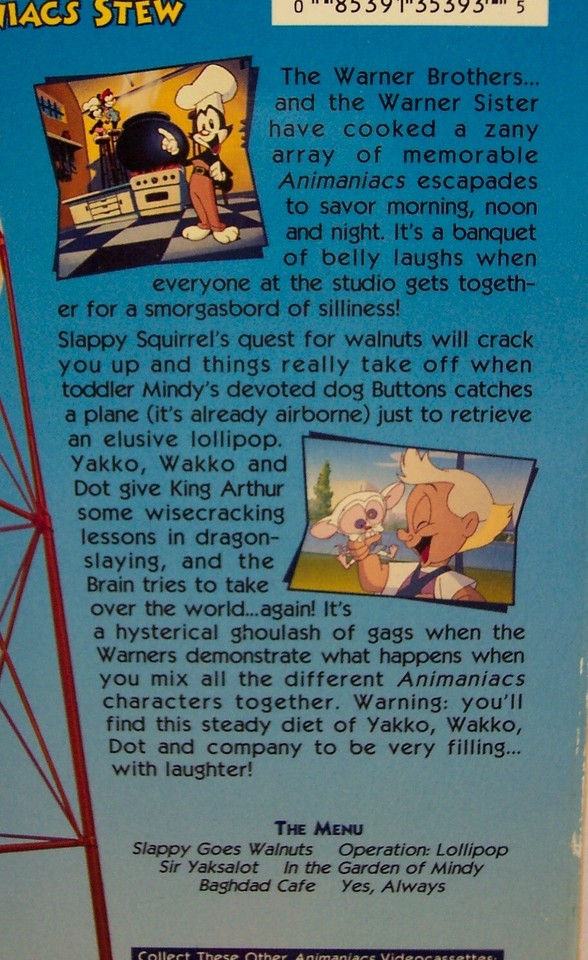 Vintage 1994 WB ANIMANIACS Animaniacs Stew VHS VIDEO 6 Episodes ...