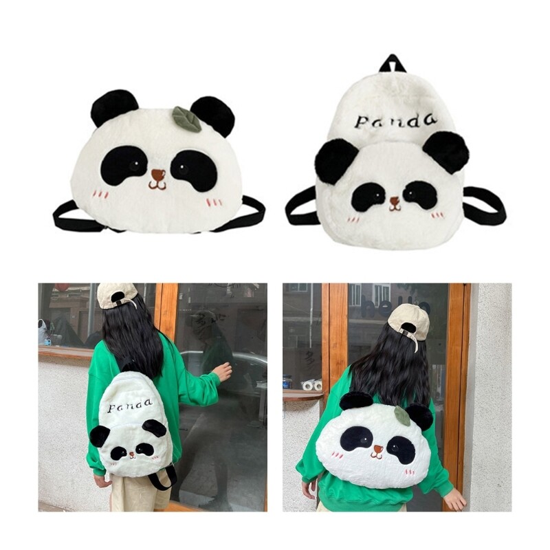 Cute Panda Plush Backpack Adjustable Shoulder Strap Soft Panda Shaped ...