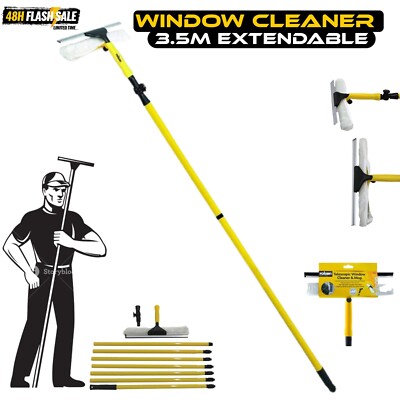 Large Extendable Telescopic Window Cleaner Glass Cleaning Kit Pole With ...