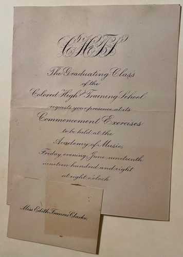 1908 Colored High & Training School Commencement Exercises Invitation ...